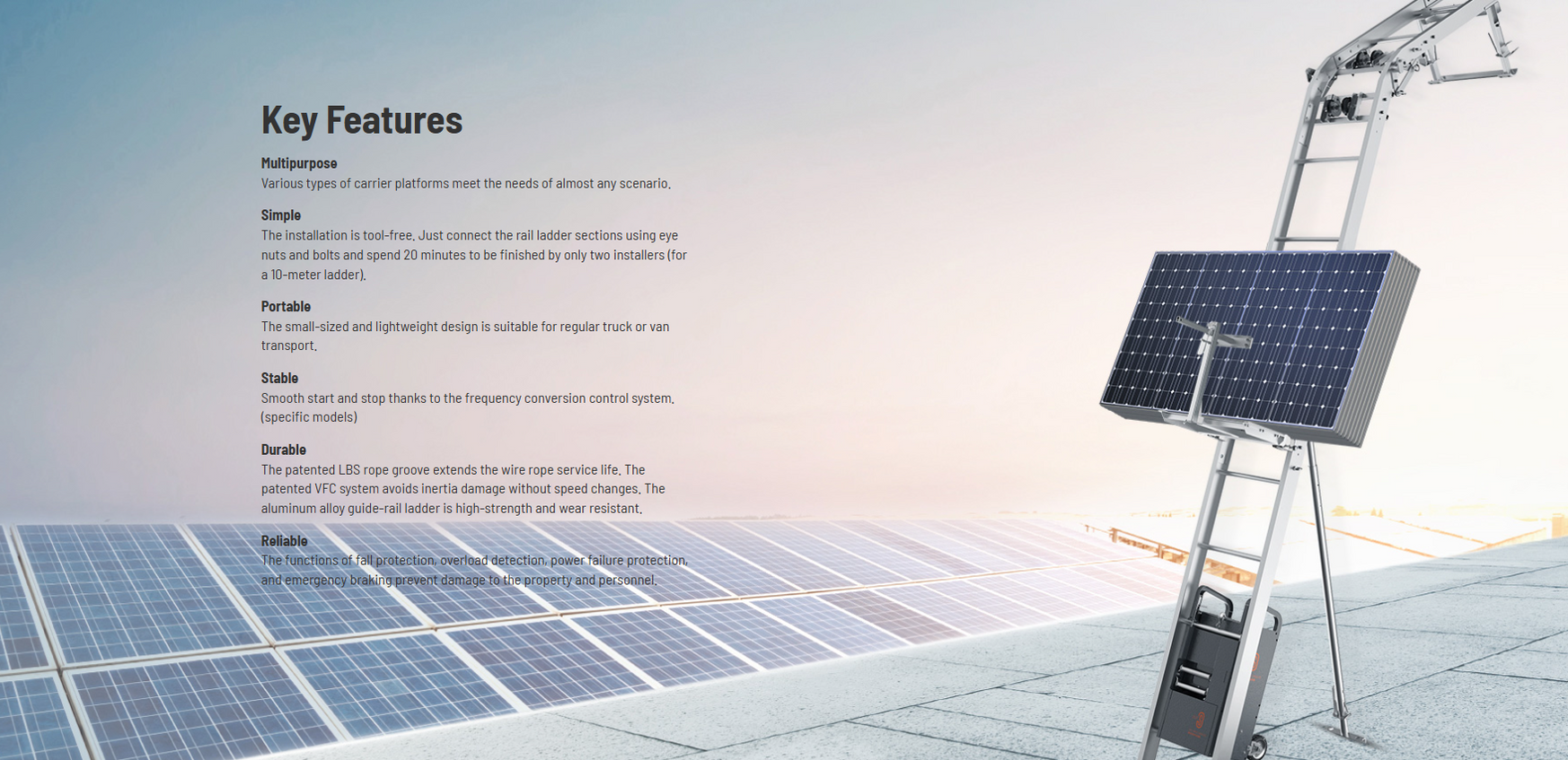 Plug-in Ladder Hoist 14m with Solar Panel Carrier | Conveying ...