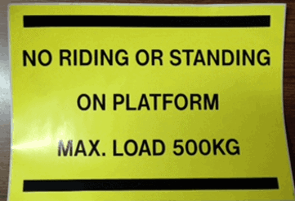 No Riding on Platform Safety Sticker - 500kg | Conveying & Hoisting ...